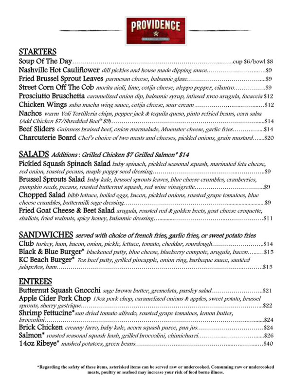 Providence New American Kitchen | Menus