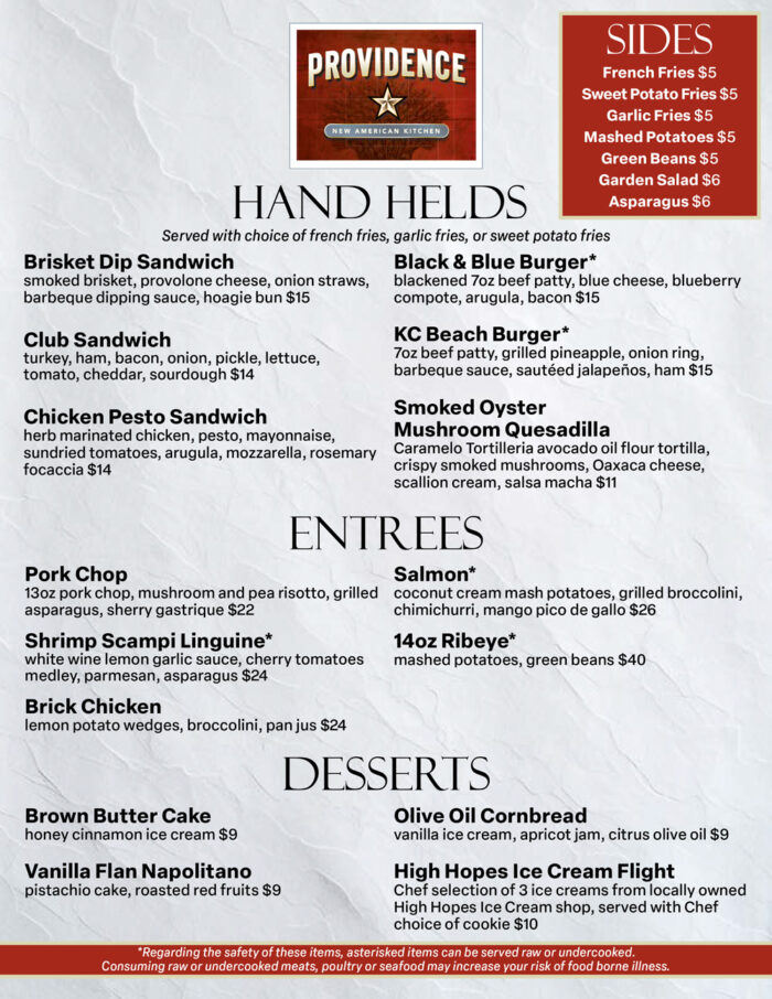 Providence New American Kitchen | Menus